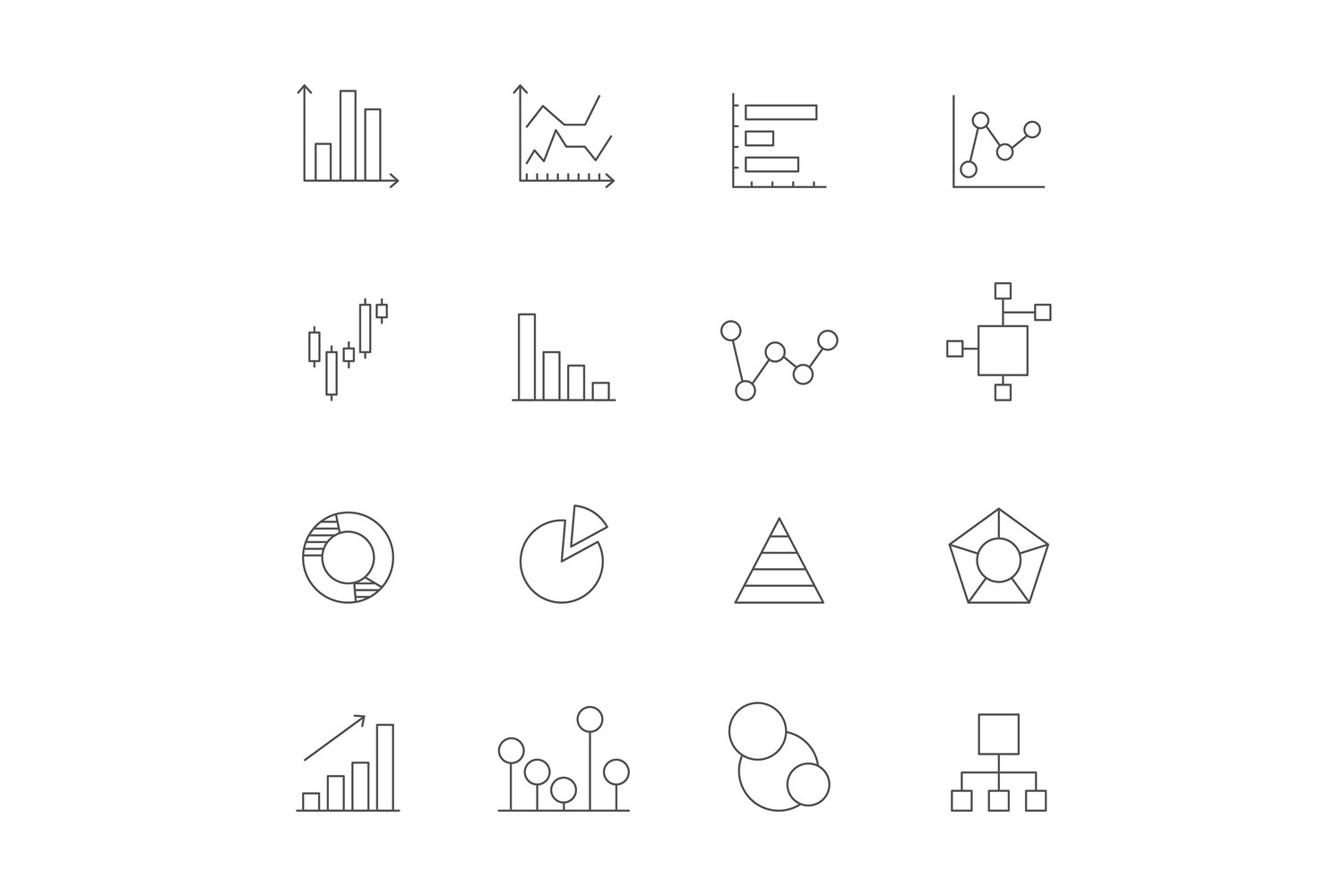 Icons of charts and diagrams. Mono line pictures of various (858179 ...