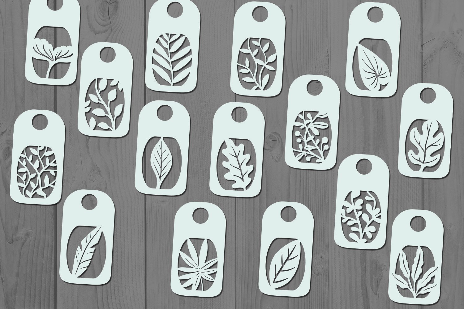 Papercut Tags with Leaves - 15 SVG cut files