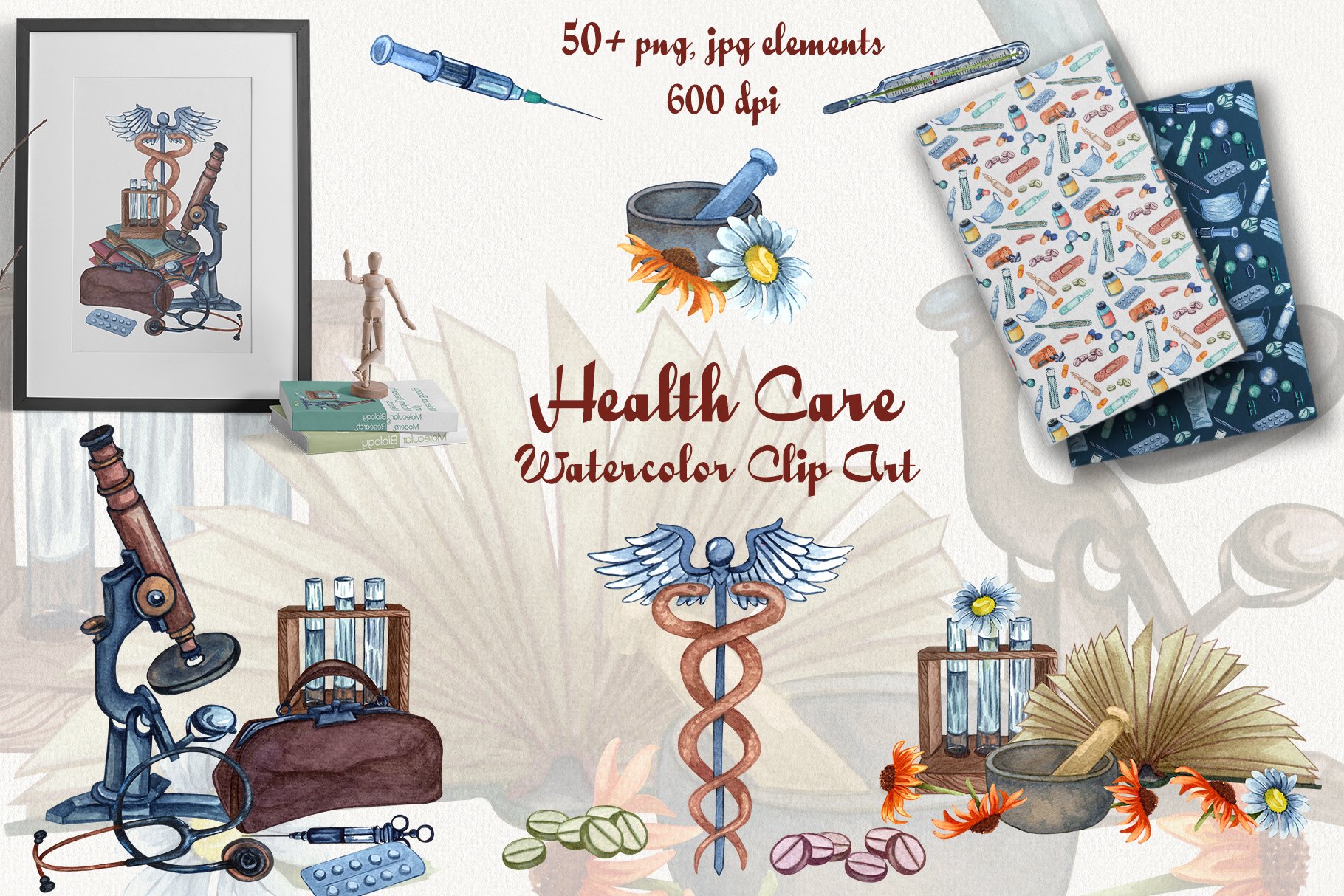 Health Care Watercolor Clip Art (348715) | Illustrations | Design Bundles