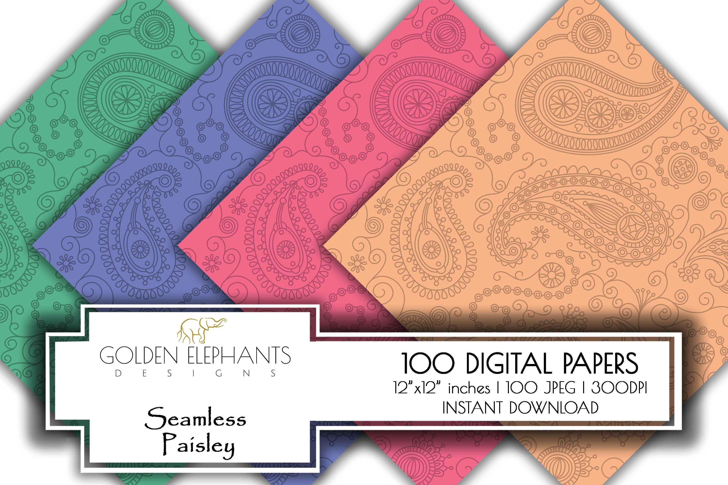 100 Seamless Paisley Digital Paper (767890) | Backgrounds | Design Bundles