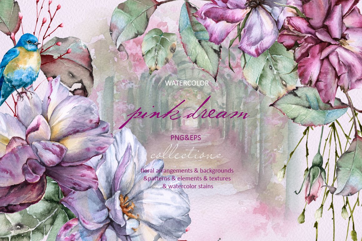 Pink dream. Watercolor set (422417) | Illustrations | Design Bundles
