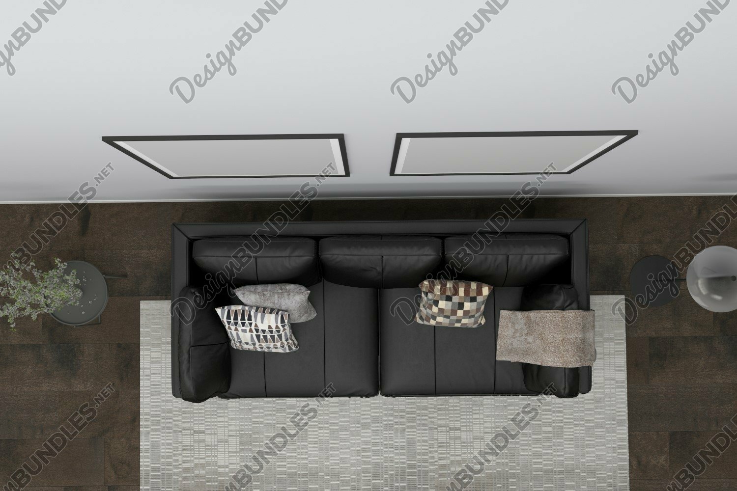 Top View Living Room Black Sofa (1321839) | Architecture | Design Bundles