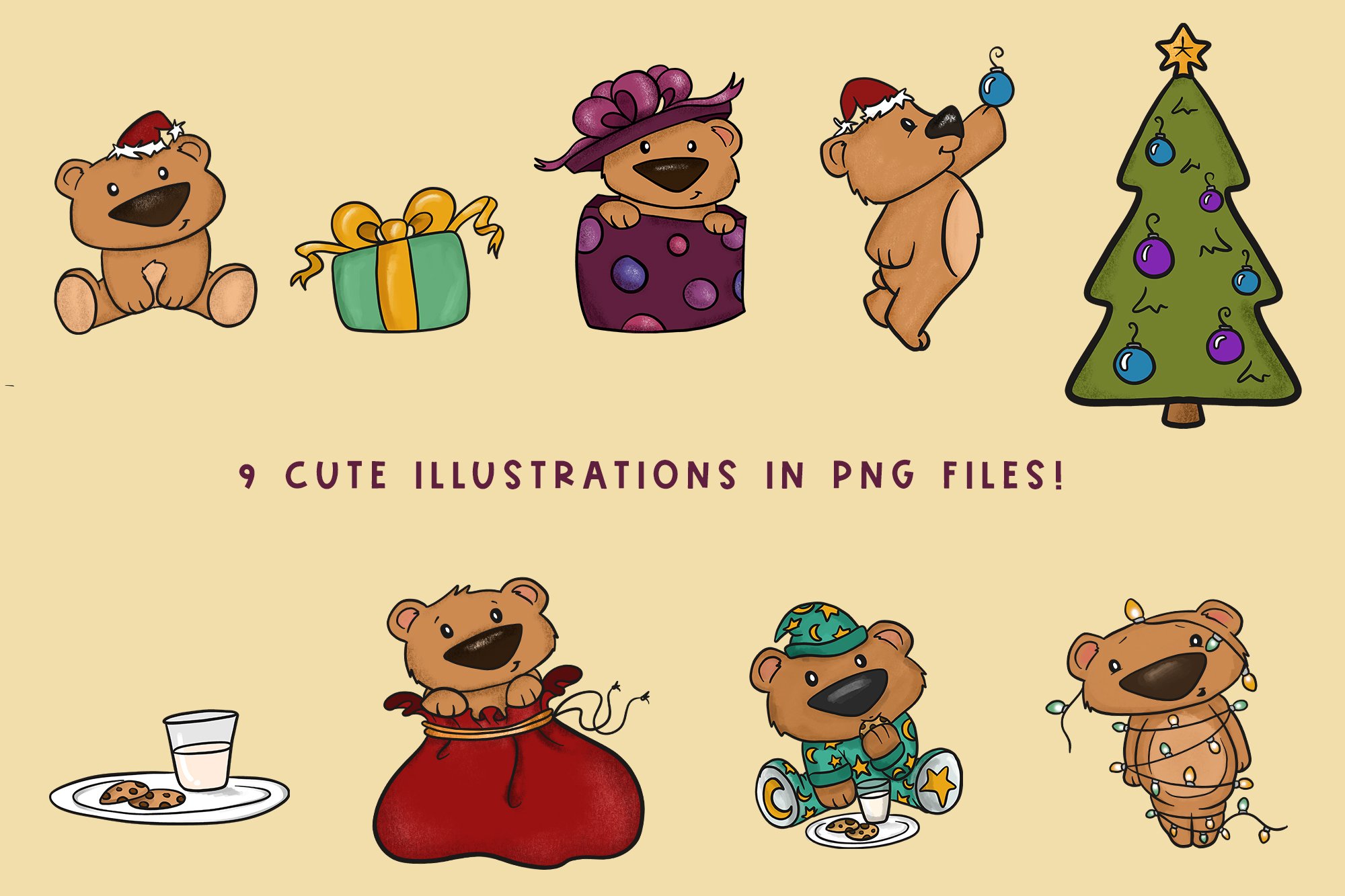 Holiday Bears| Christmas Bear |Holiday illustrations