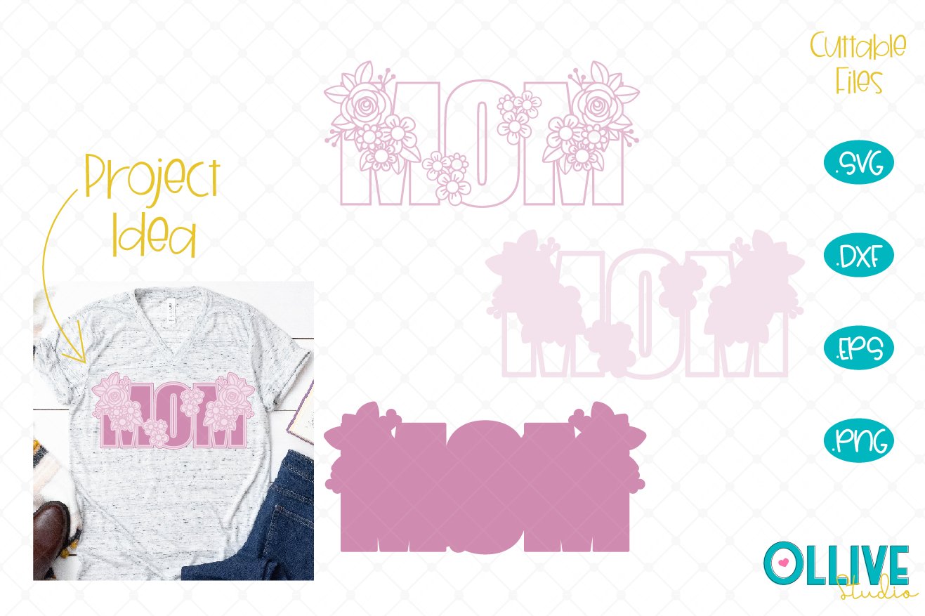 Mom Layered Floral SVG (548199) | Cut Files | Design Bundles