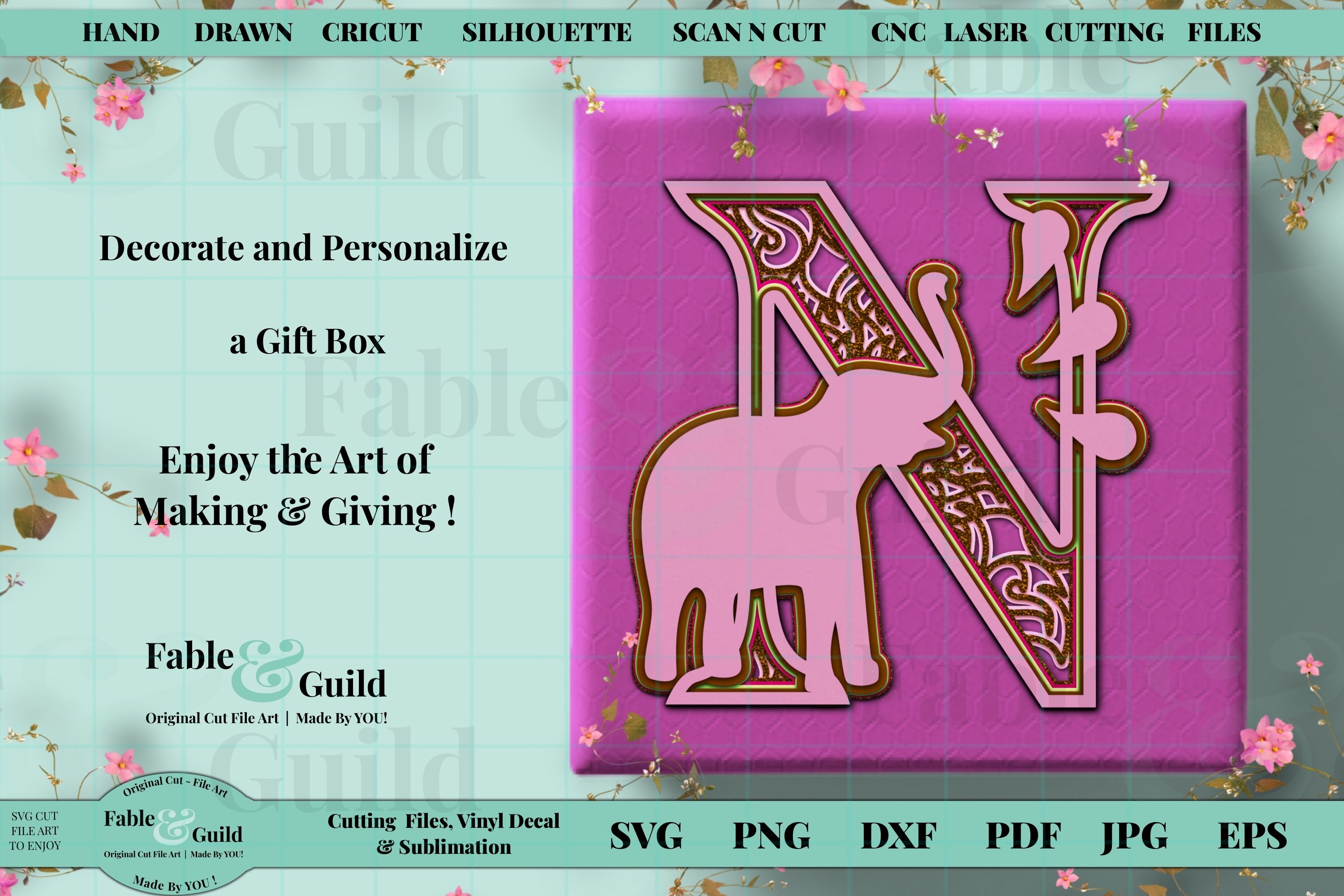 Elephant SVG Alphabet Letter 3D Layered Monogram N Cut File (1205728 ...