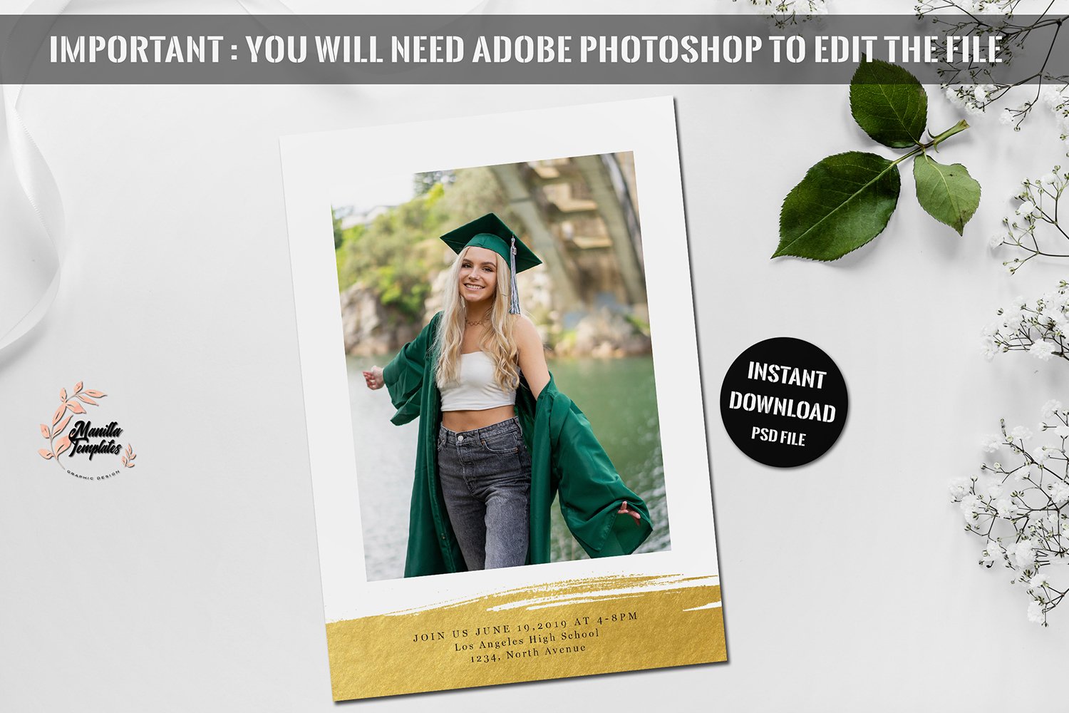 Gold Graduation announcement card template (975304) | Card and Invites ...