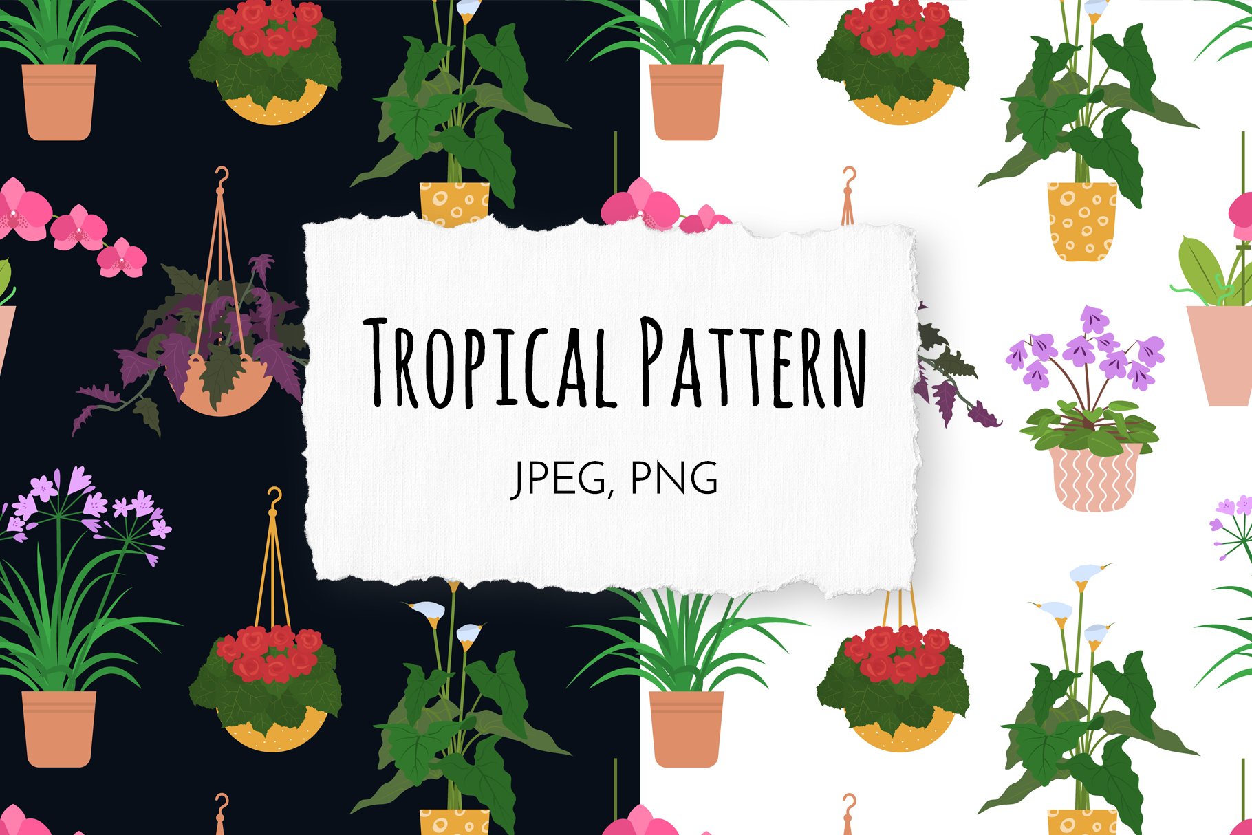 Tropical Potted Flowering Plants Seamless Pattern (1251352) | Patterns ...