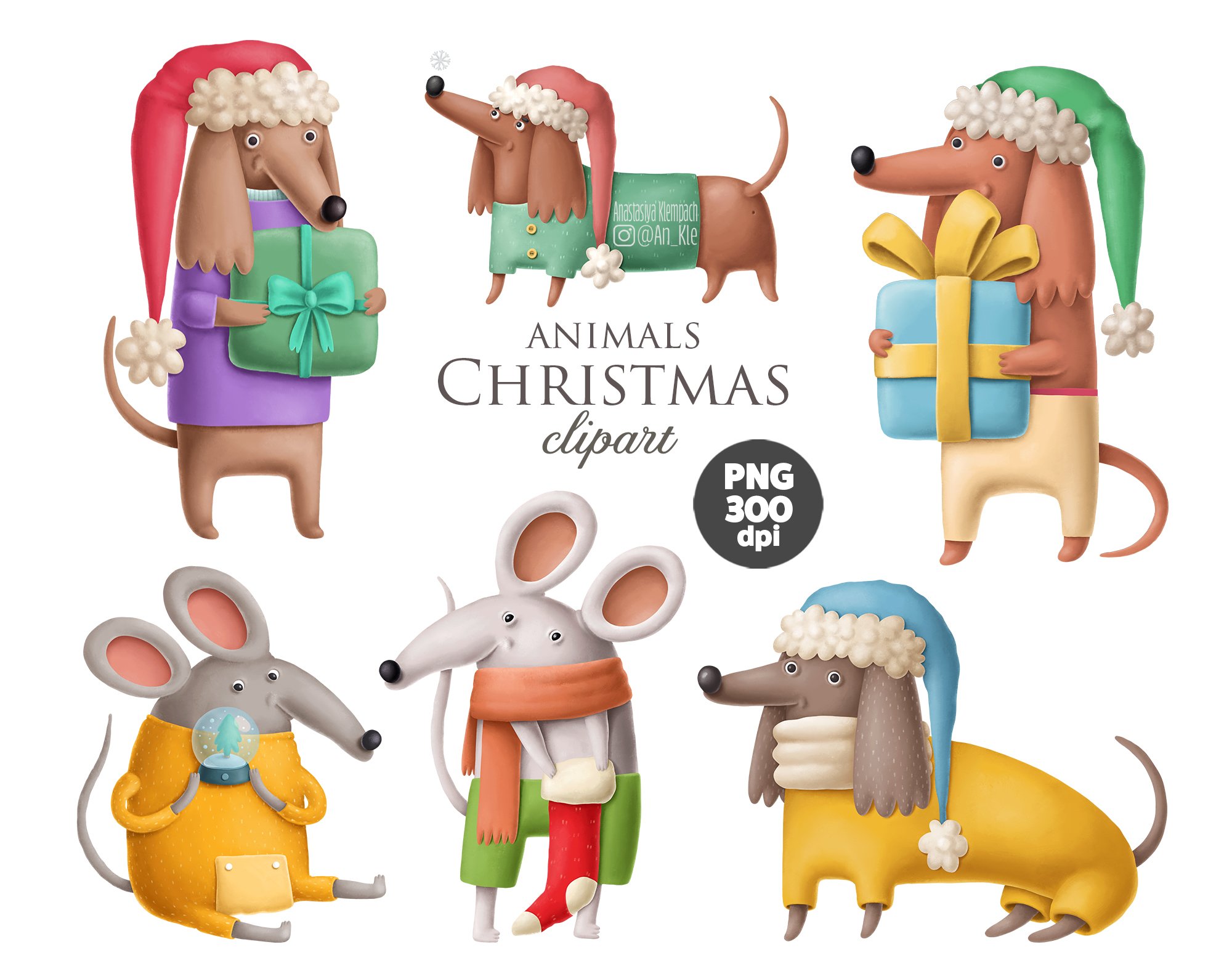 Cute Christmas animals clipart (1098794) | Illustrations | Design Bundles