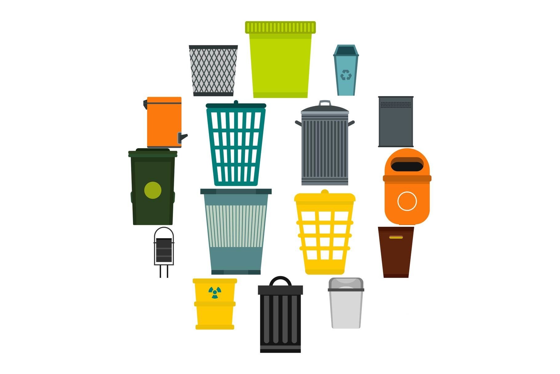 Trash can icons set, flat style (501553) | Icons | Design Bundles