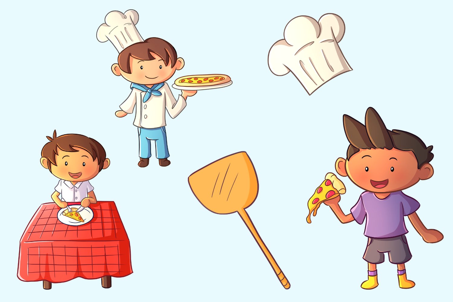 Pizza Party Boys Clip Art Collection (540827) | Illustrations | Design ...