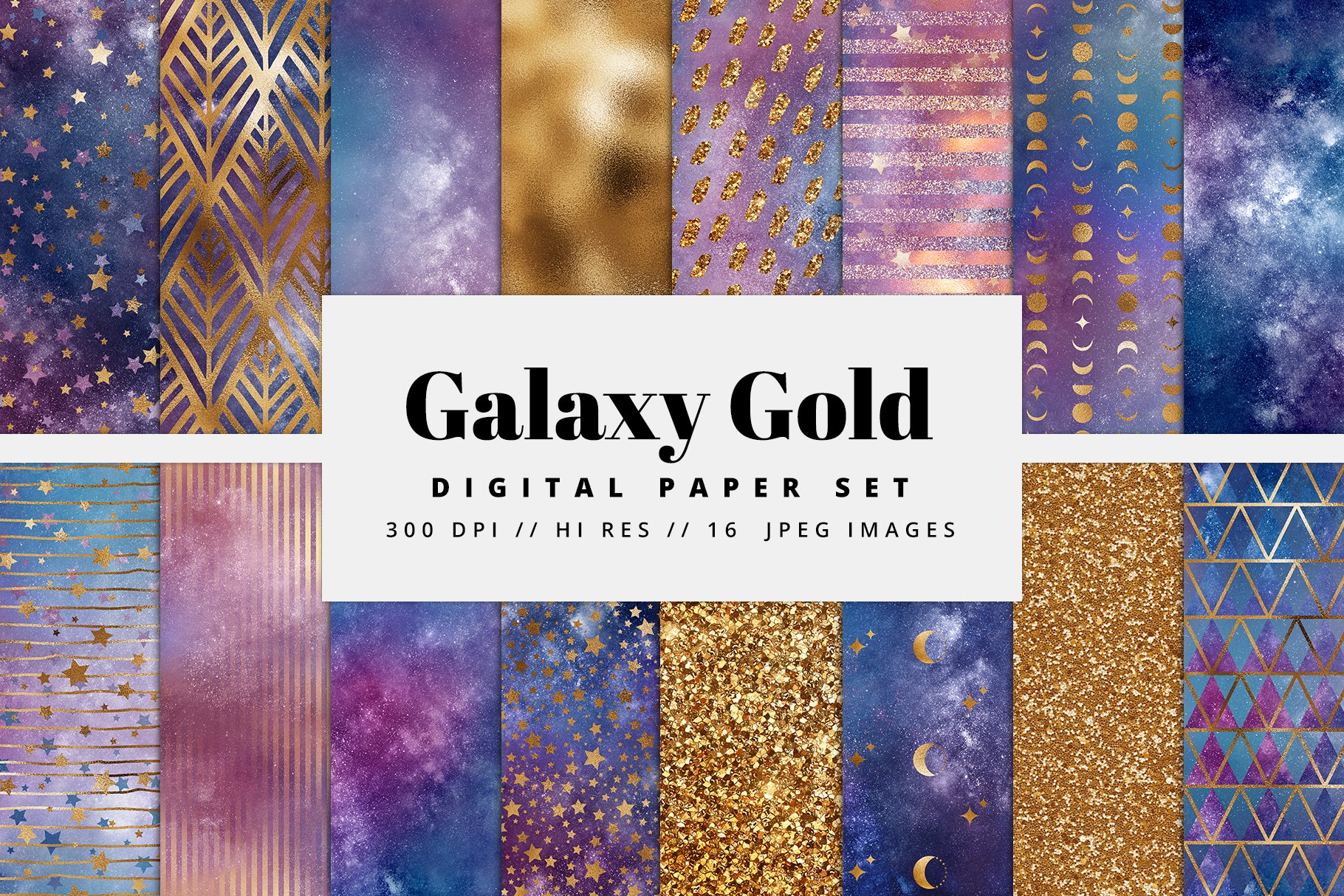 Galaxy Gold Digital Paper Set (555031) | Patterns | Design Bundles