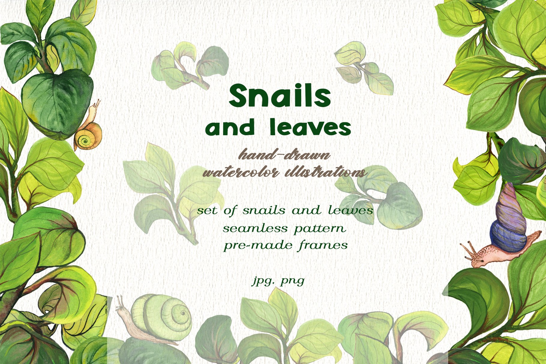 Snails and leaves (733241) | Illustrations | Design Bundles