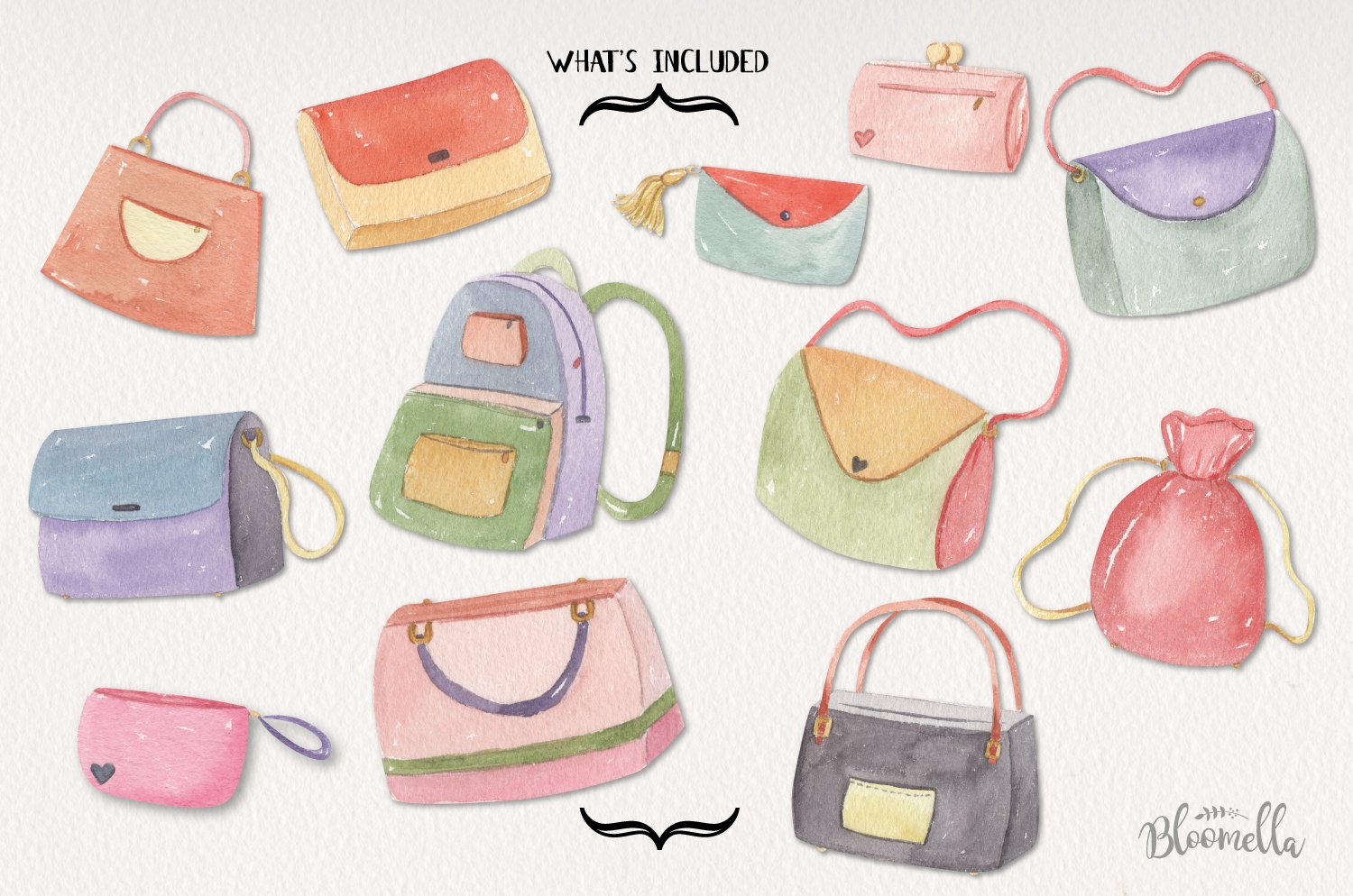 Handbags Watercolor Elements 12 Elements Bags Women's Clutch