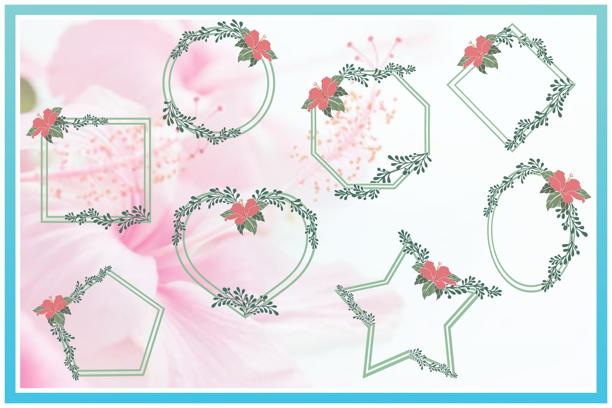SVG Hibiscus Flower And Leaves Shape Frame Bundle SVG (898223) | Cut ...