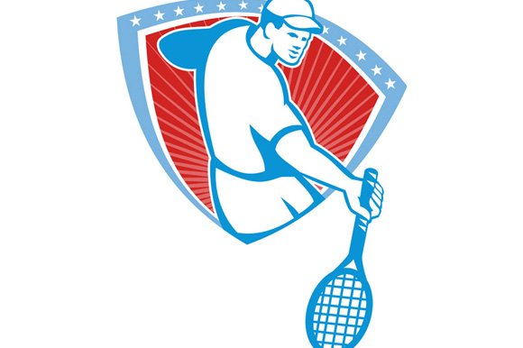 Tennis Player Racquet Shield Retro (3656) | Illustrations | Design Bundles