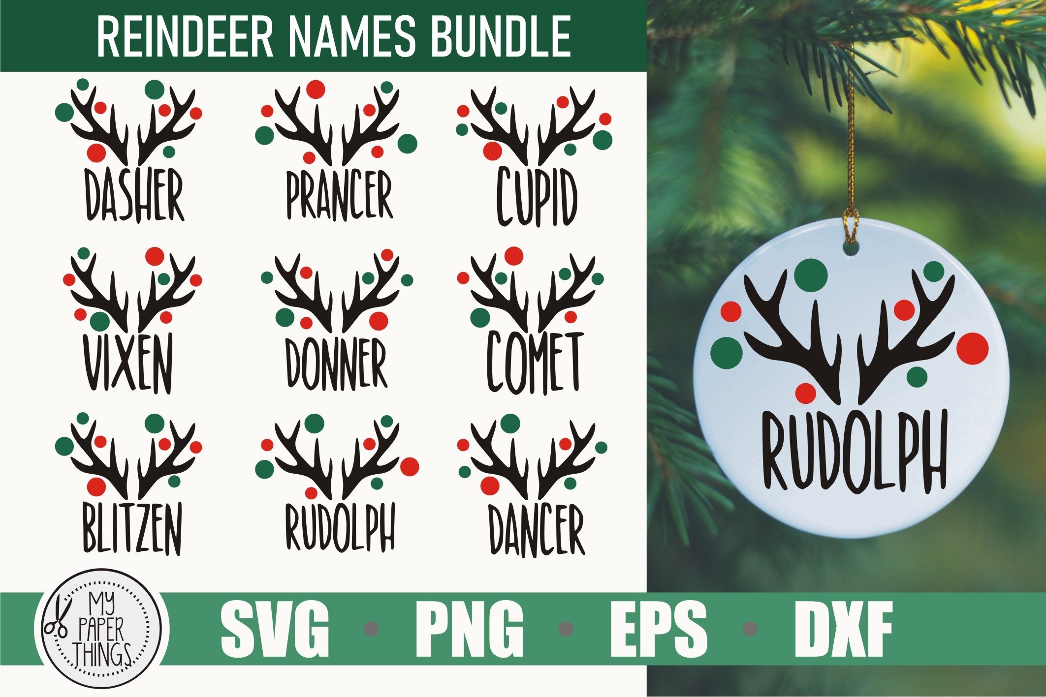 Reindeer names SVG DXF PNG EPS Bundle (1016553) | Cut Files | Design ...