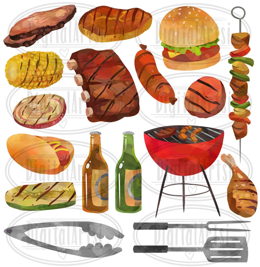 Watercolor BBQ Clipart (141939) | Illustrations | Design Bundles