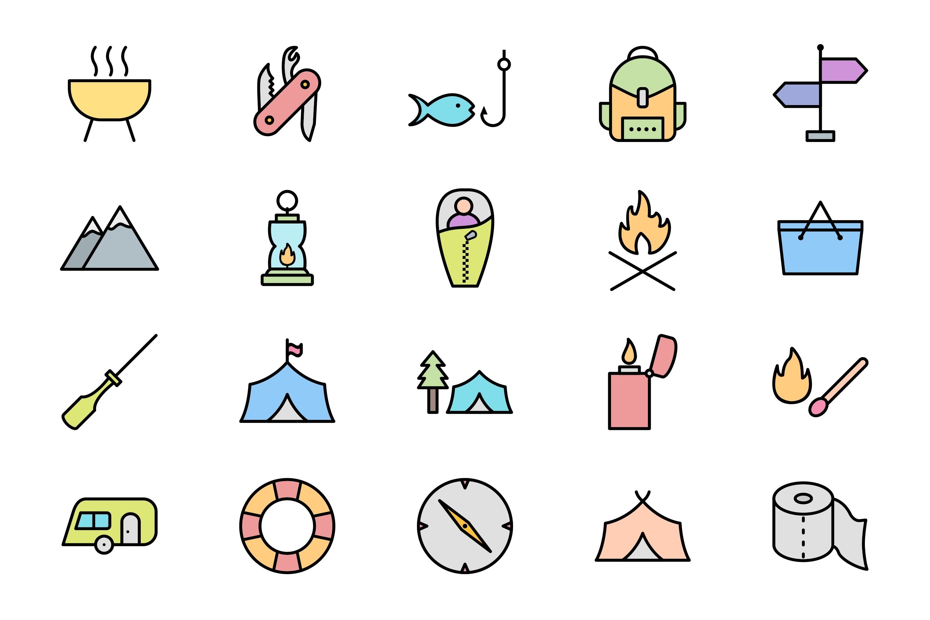 Set Of Camping Icons (470405) | Icons | Design Bundles
