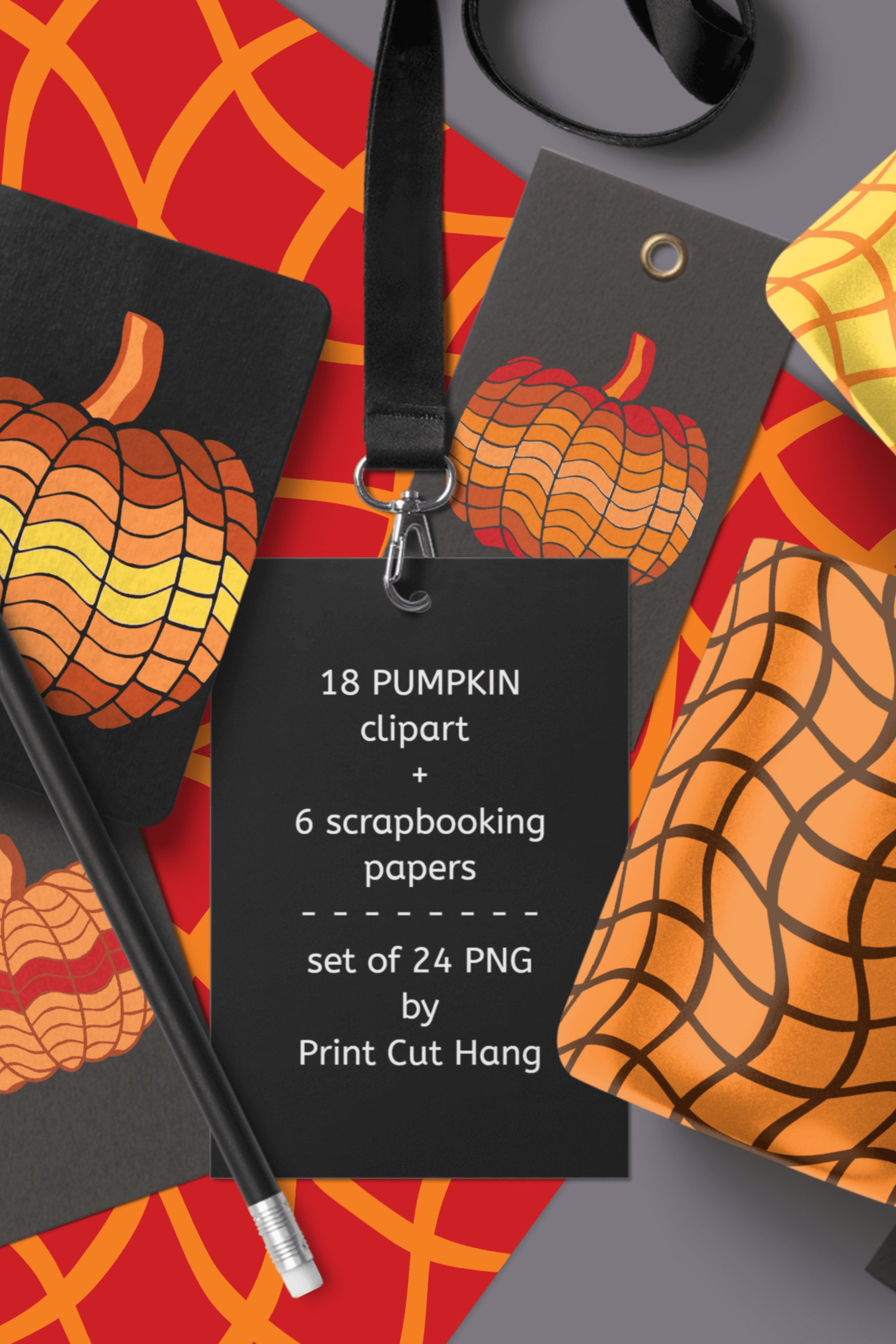 Pumpkins Clipart & Scrapbooking Papers Set of 24 PNG Files
