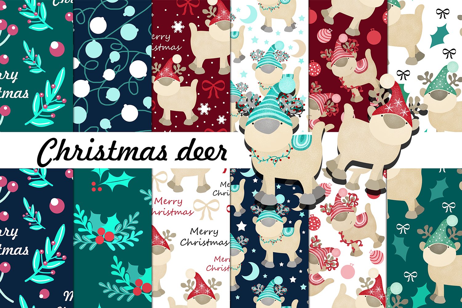 Cute rudolph digital paper, Christmas Reindeer scrapbook (792529 ...