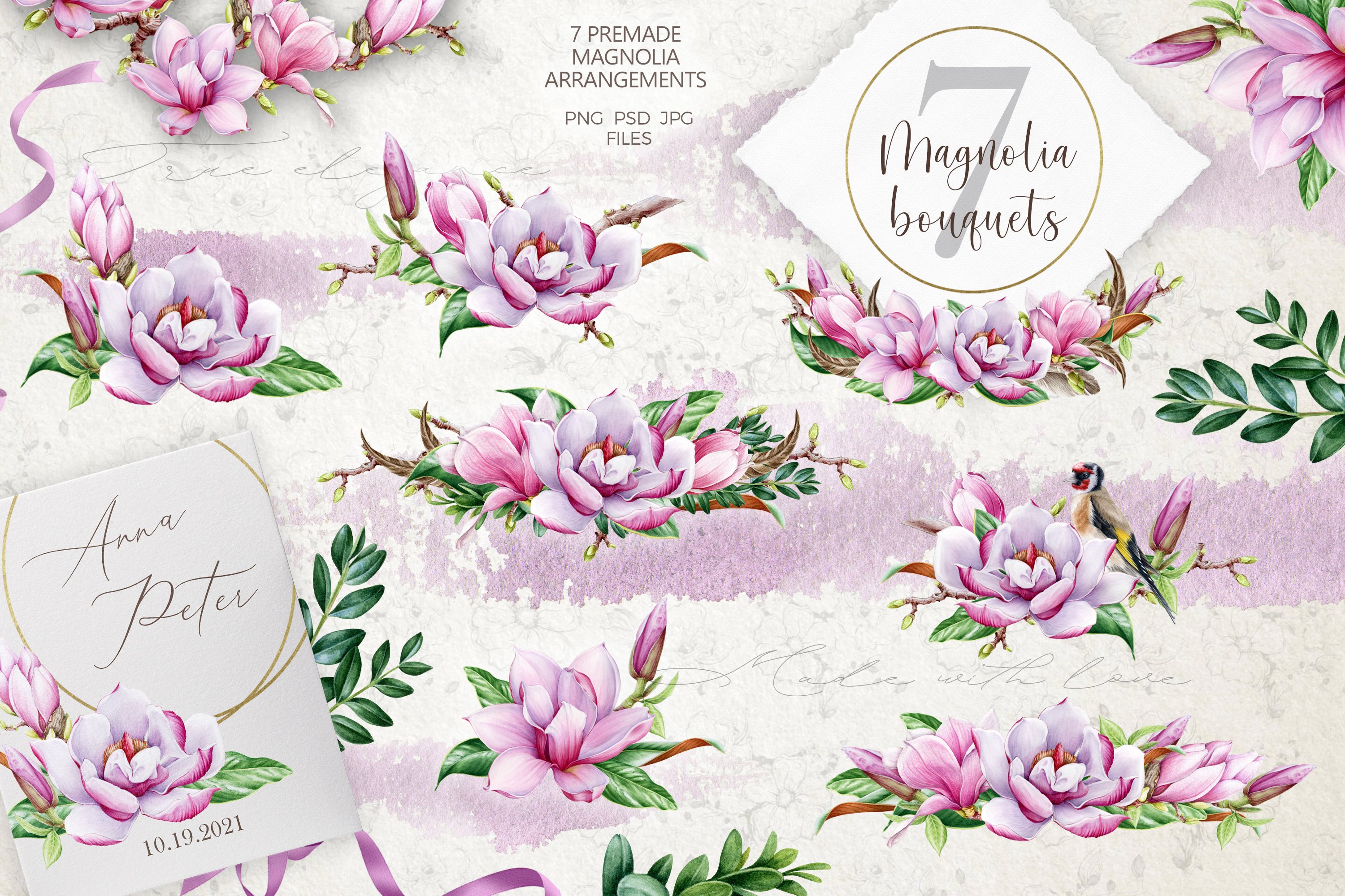 Pink Magnolia Watercolor Collection, Botanical Flower Set (753040 ...