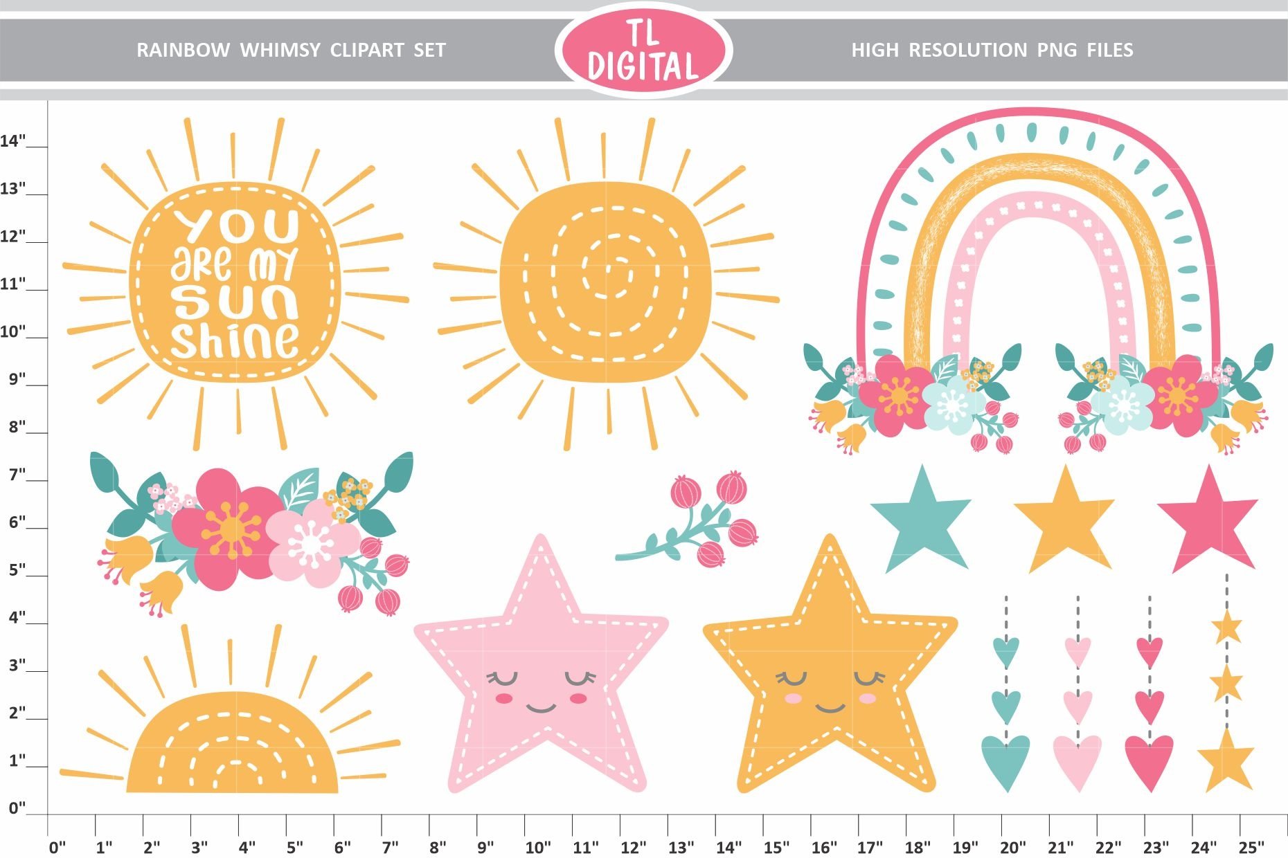 Rainbow Whimsy Clipart Set - 56 PNG Graphics (574425) | Illustrations ...