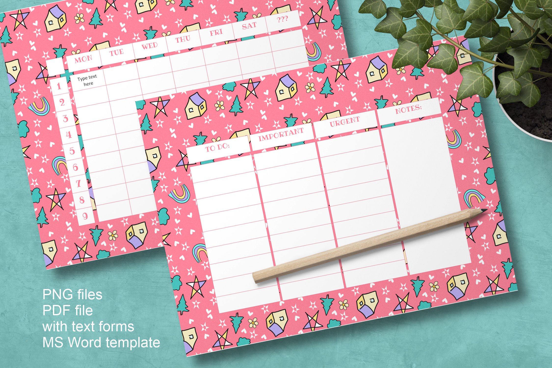 Pink Schedule and To-Do List Printable Editable PDF MS Word