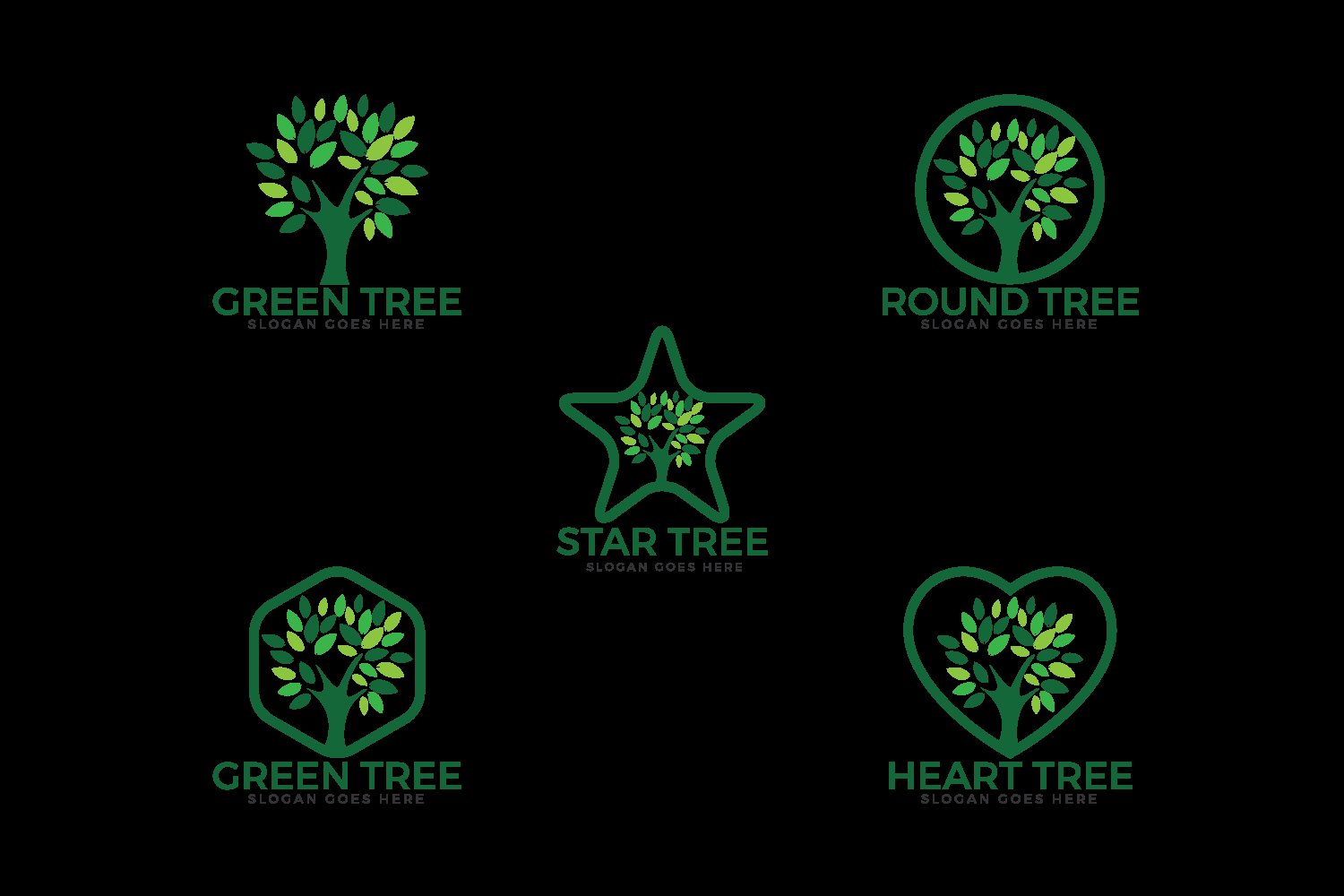 Tree logos set design. (176320) | Logos | Design Bundles