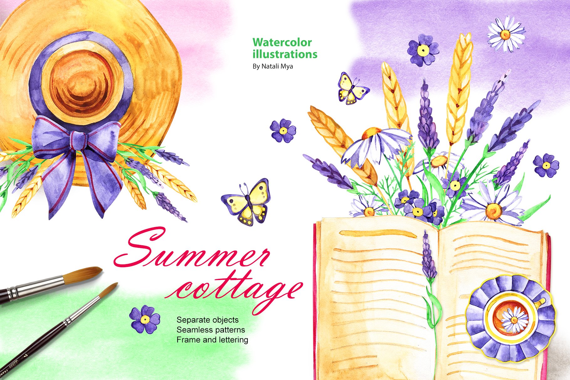 Watercolor summer cottage set (258782) | Illustrations | Design Bundles