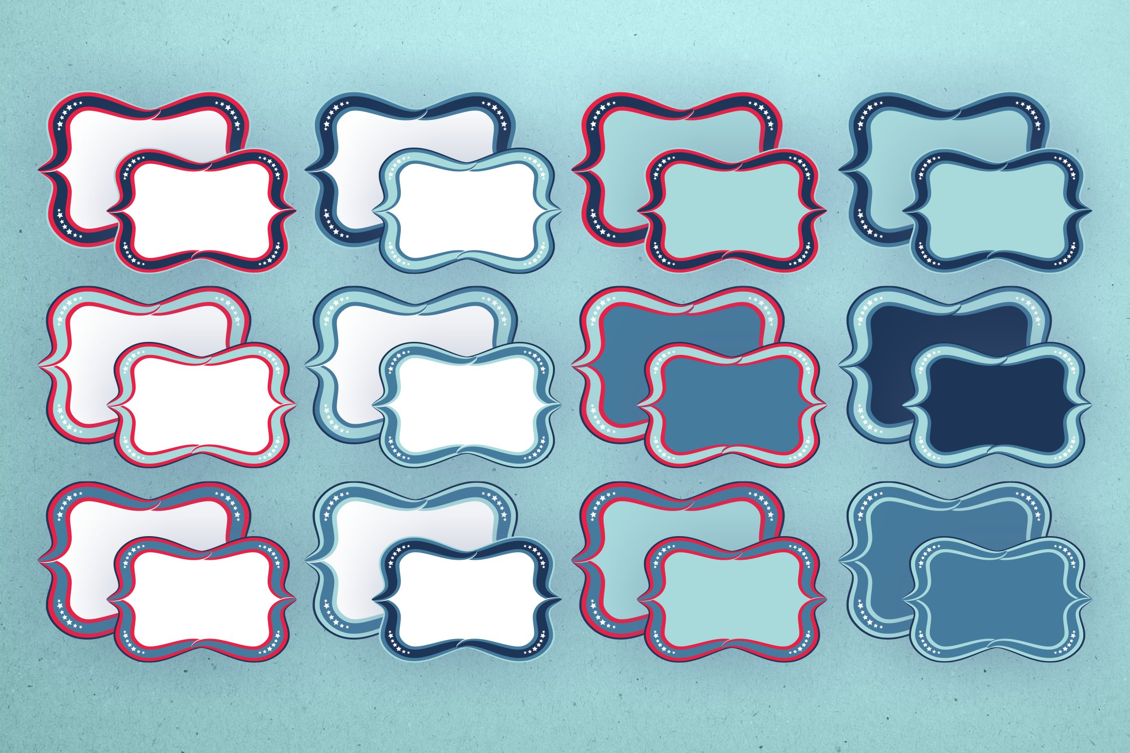 Blank Bracket Frames for Cards Blue White Red 24 PNG files