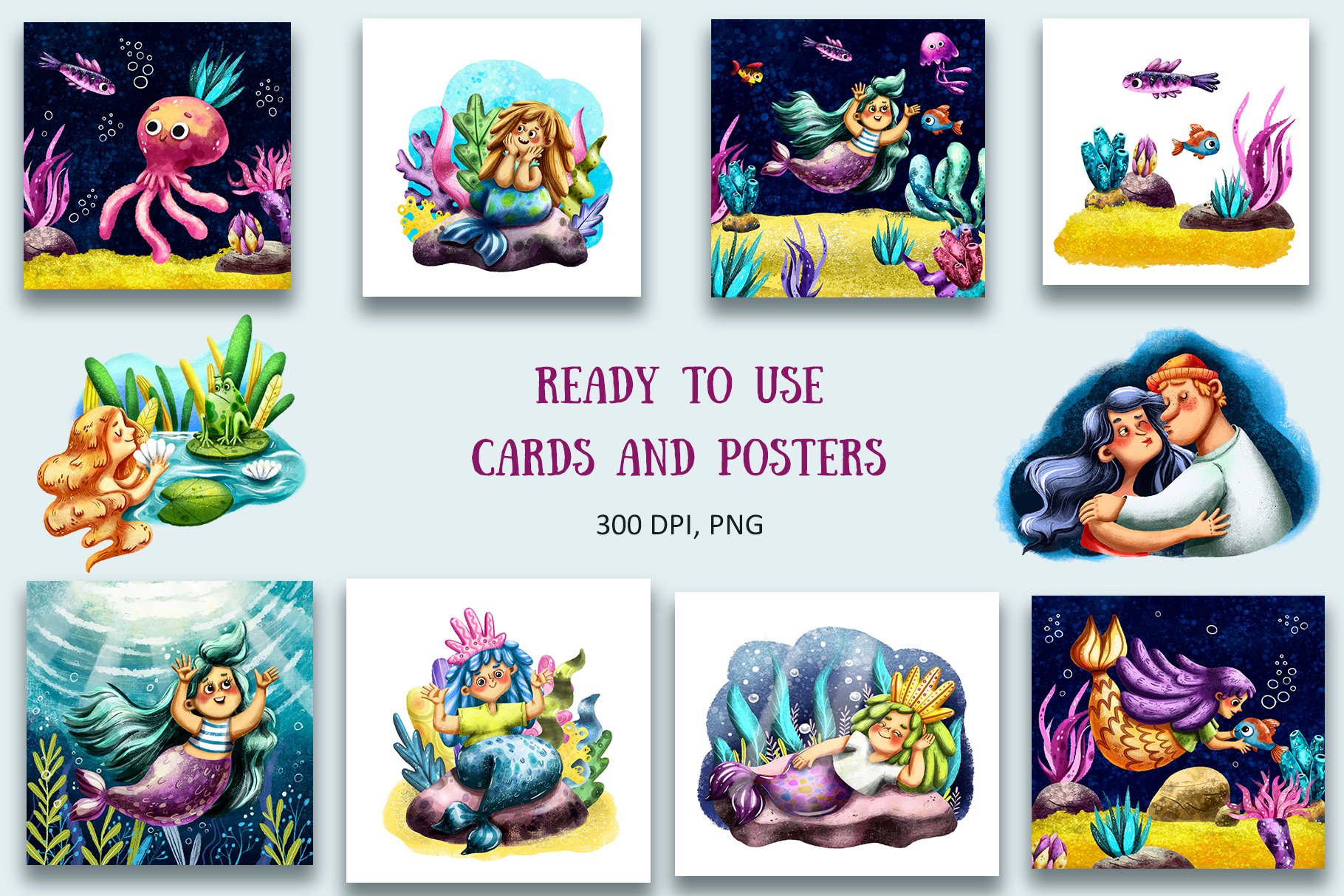 Little Mermaids - Clip Art Set (722174) | Illustrations | Design Bundles