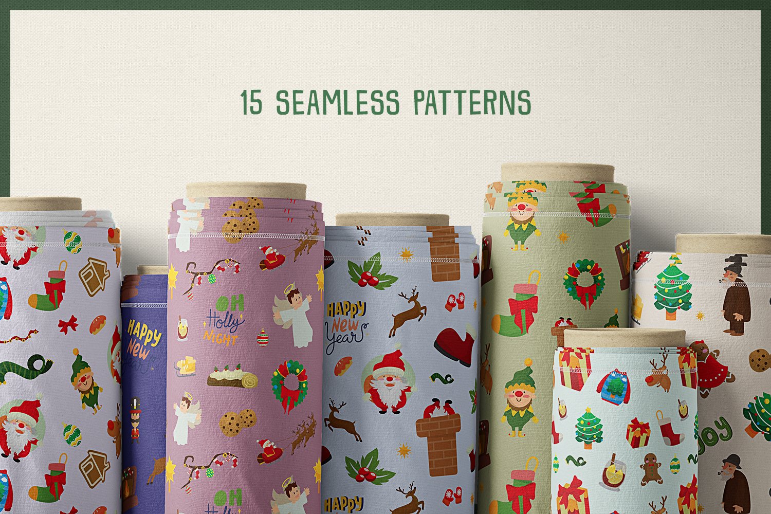 Merry Christmas Vector Clipart and Seamless Pattern