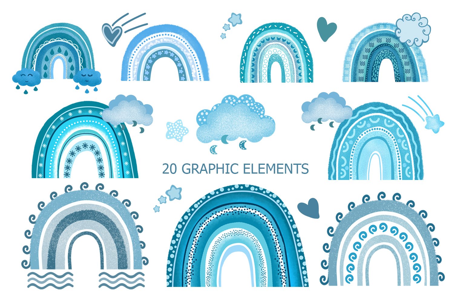 Blue Rainbow Clipart, rainbow baby gift, blue nursery print (600352 ...