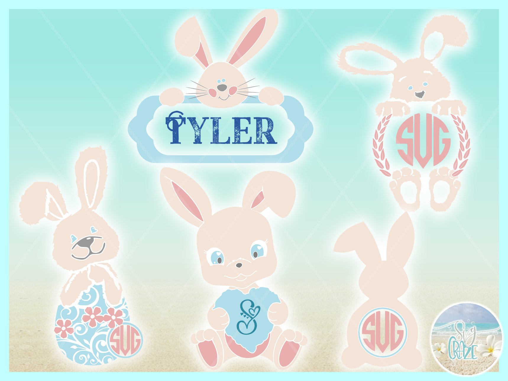 Easter Bunny Monogram Bundle Svg Dxf Eps Png Pdf Files (60234) | SVGs ...