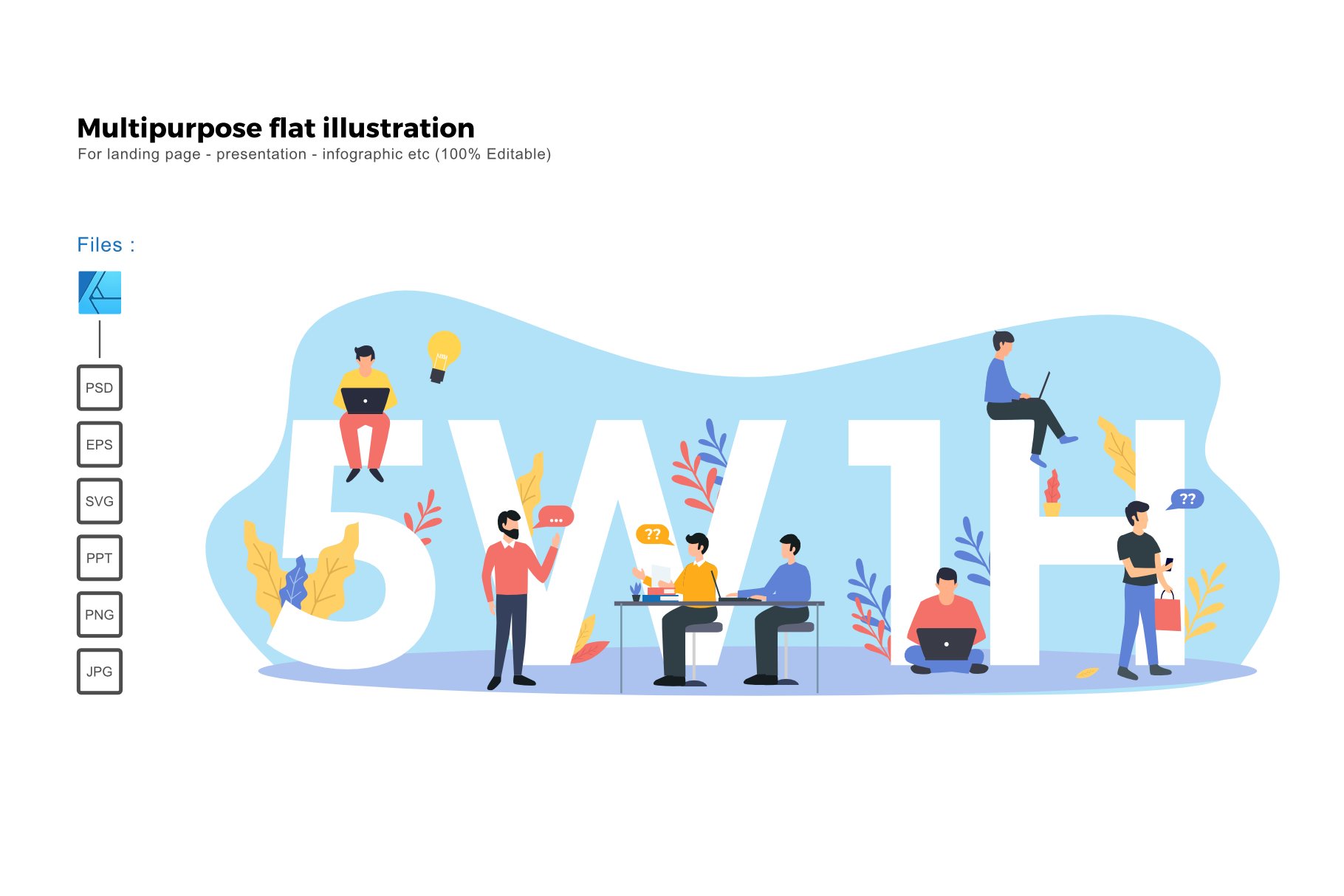 Flat illustration 5w 1h analysis (554493) | Powerpoint | Design Bundles