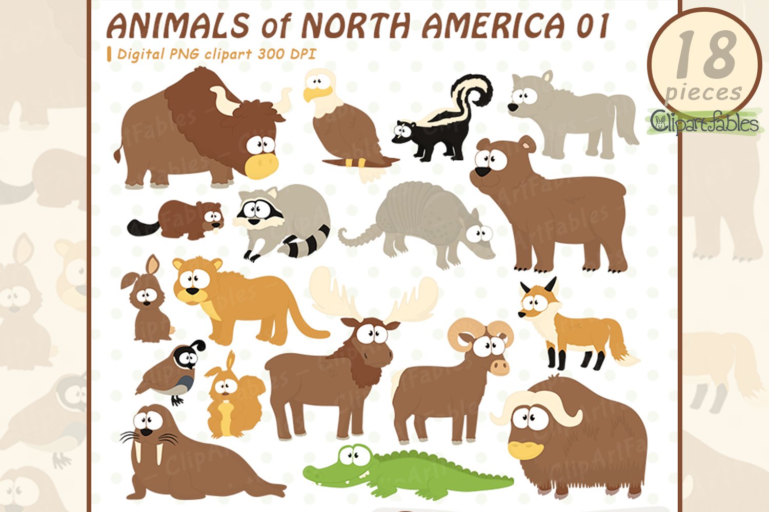 Cute ANIMALS clipart, Animals of North America, USA wildlife (268754 ...