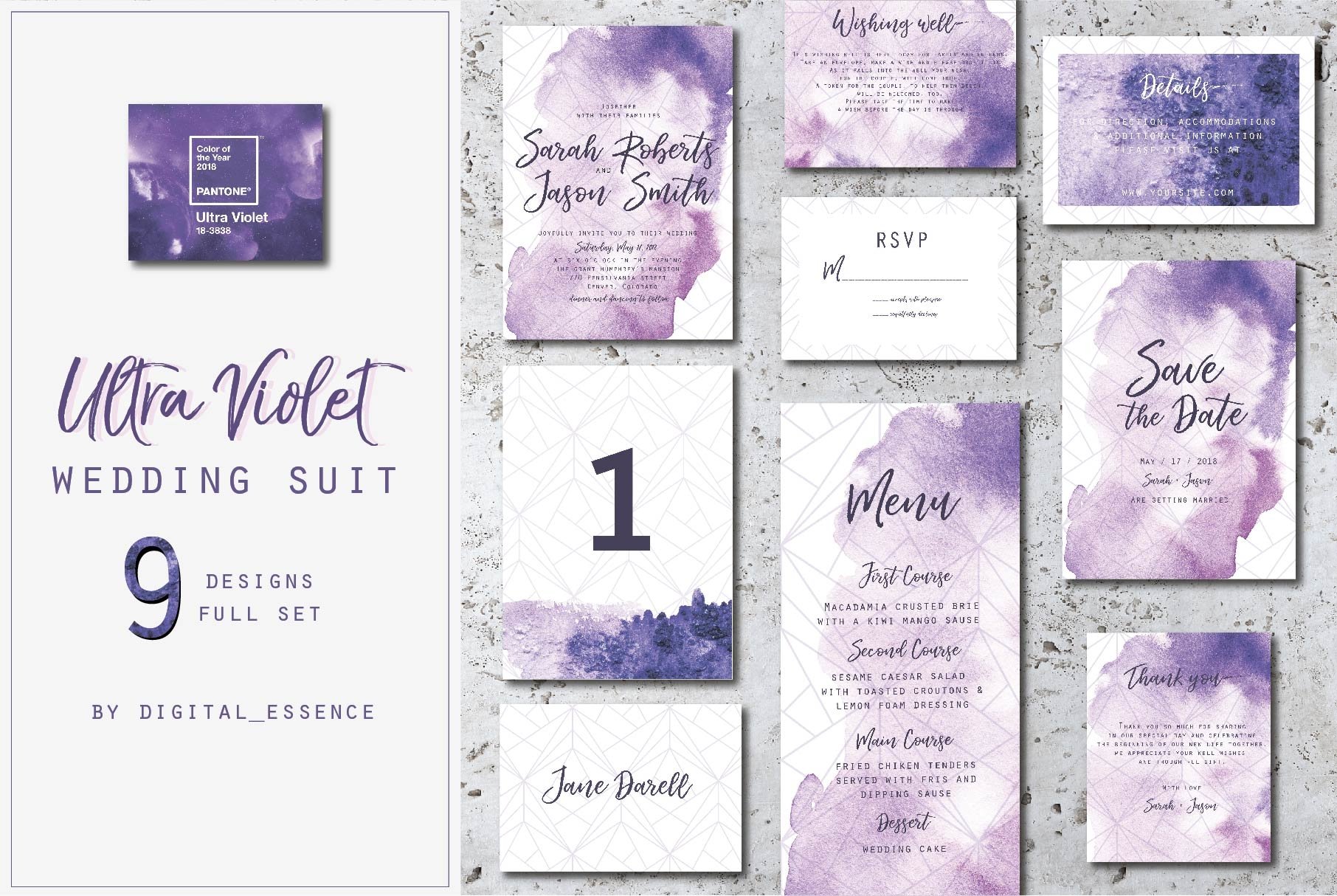 Ultra violet wedding invitation suit (58565) | Card Making | Design Bundles