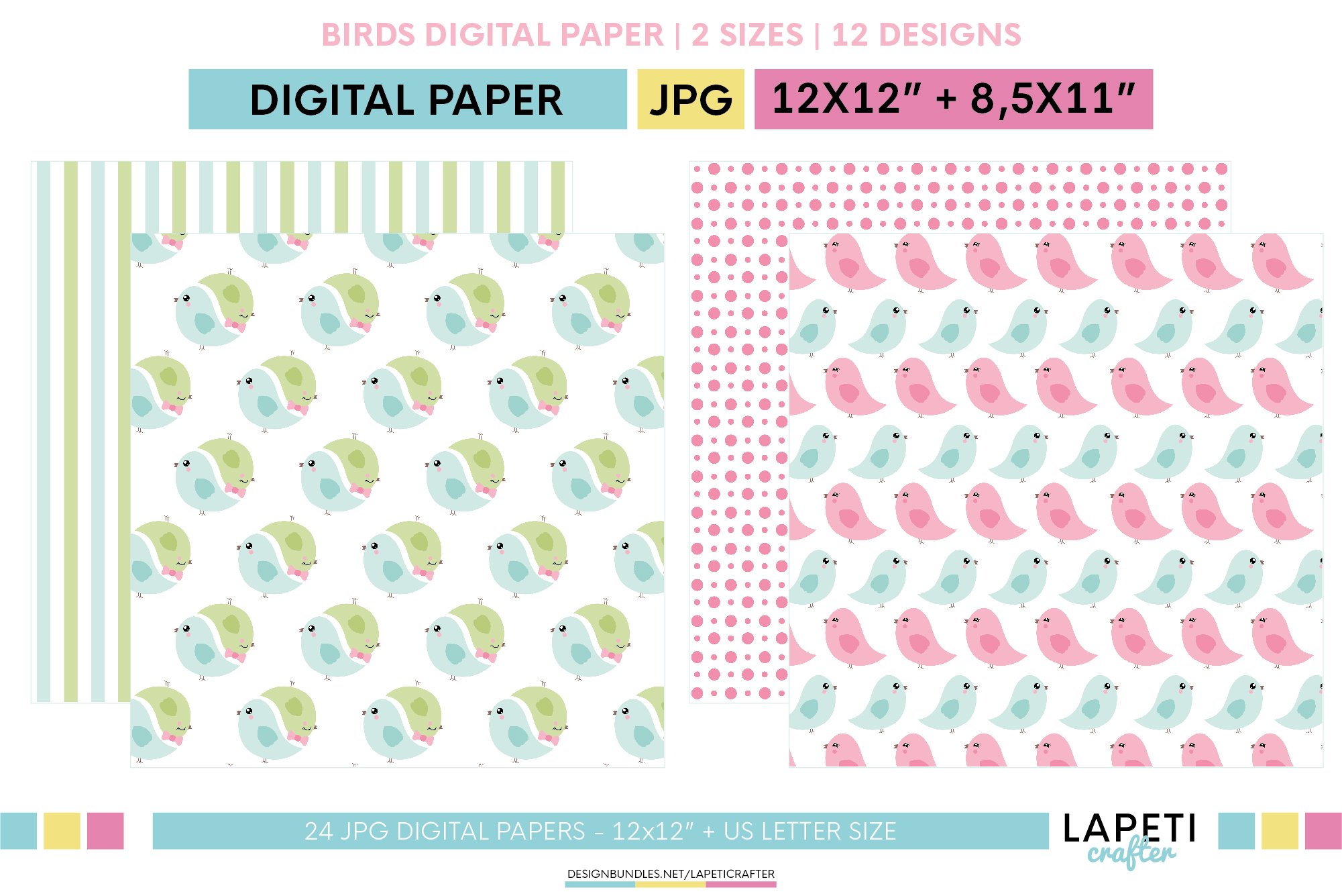 Birds digital paper, Sublimation backgrounds, spring paper (385326 ...