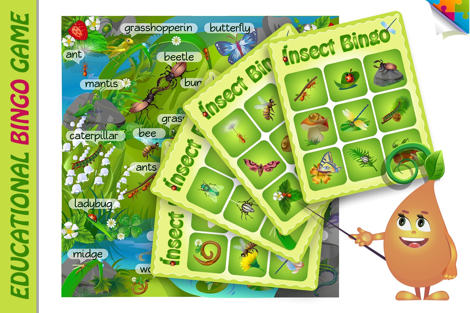 Educational bingo game insects (428710) | Educational | Design Bundles