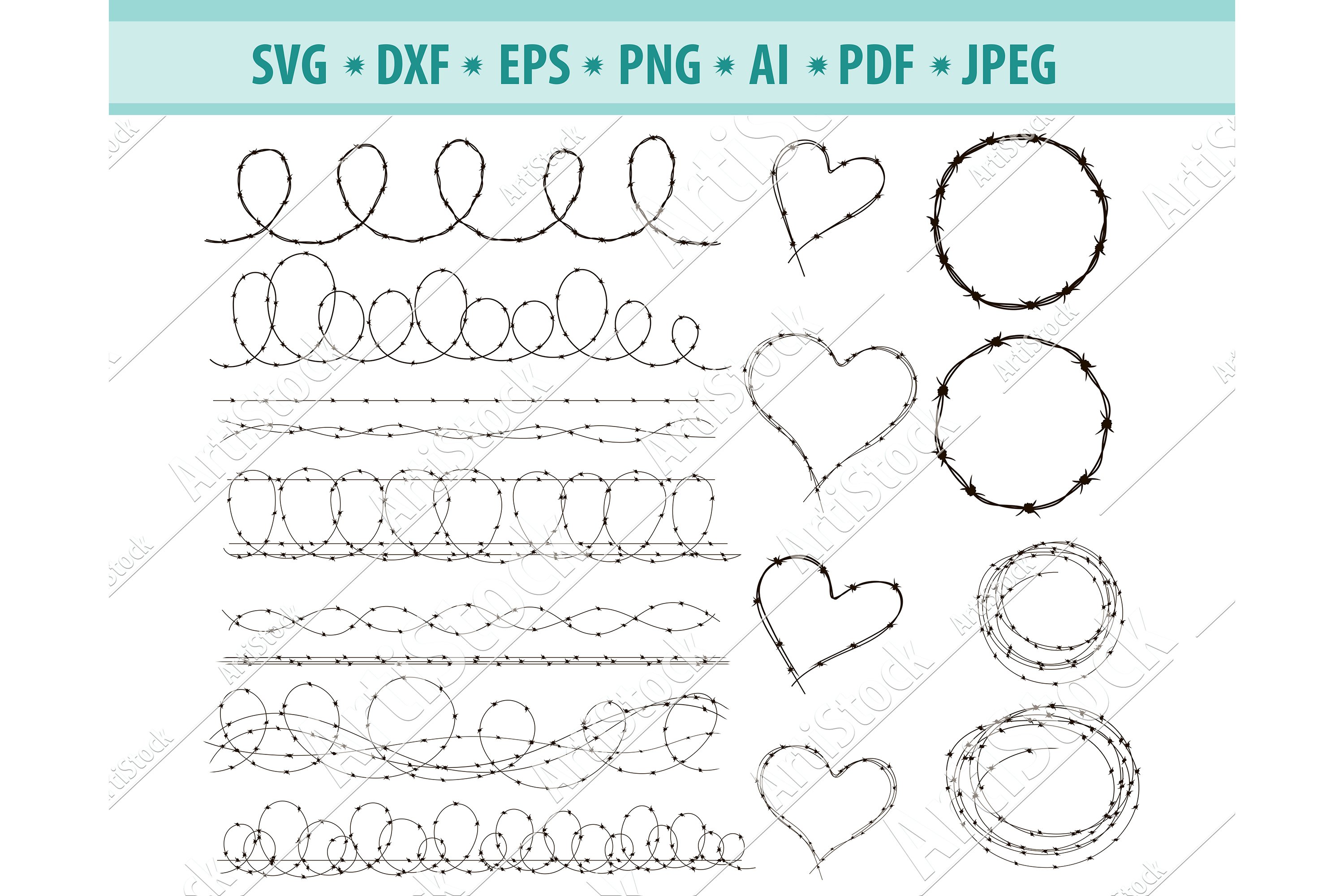 Barb Wire SVG, Barb Wire Clipart , Heart wire Dxf, Png, Eps (423095 ...
