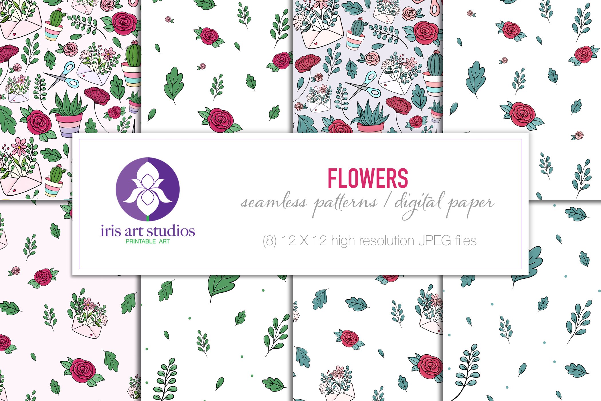 Seamless Flowers and leaves Pattern, Seamless Digital Paper (2314195 ...