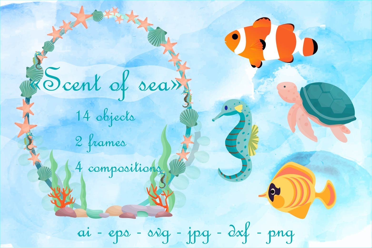 'Scent of sea' design elements and decorations (701615) | Illustrations ...