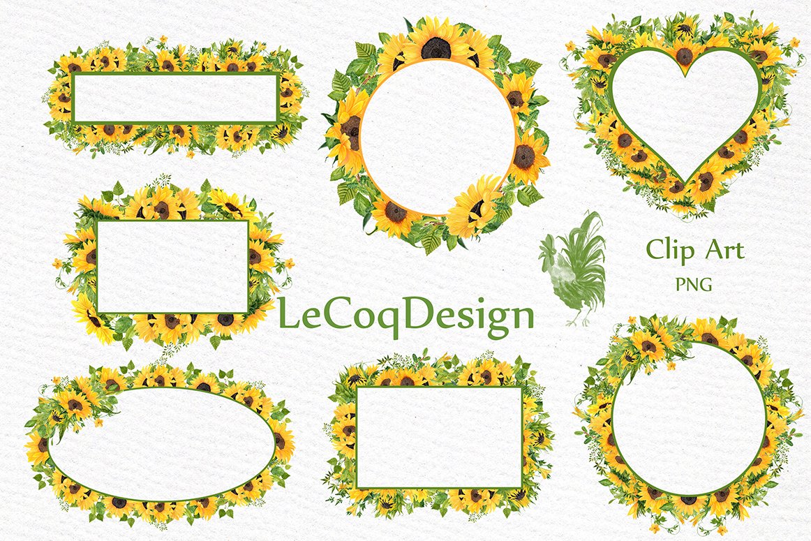 Sunflower Watercolor Frames clipart (27798) | Illustrations | Design ...