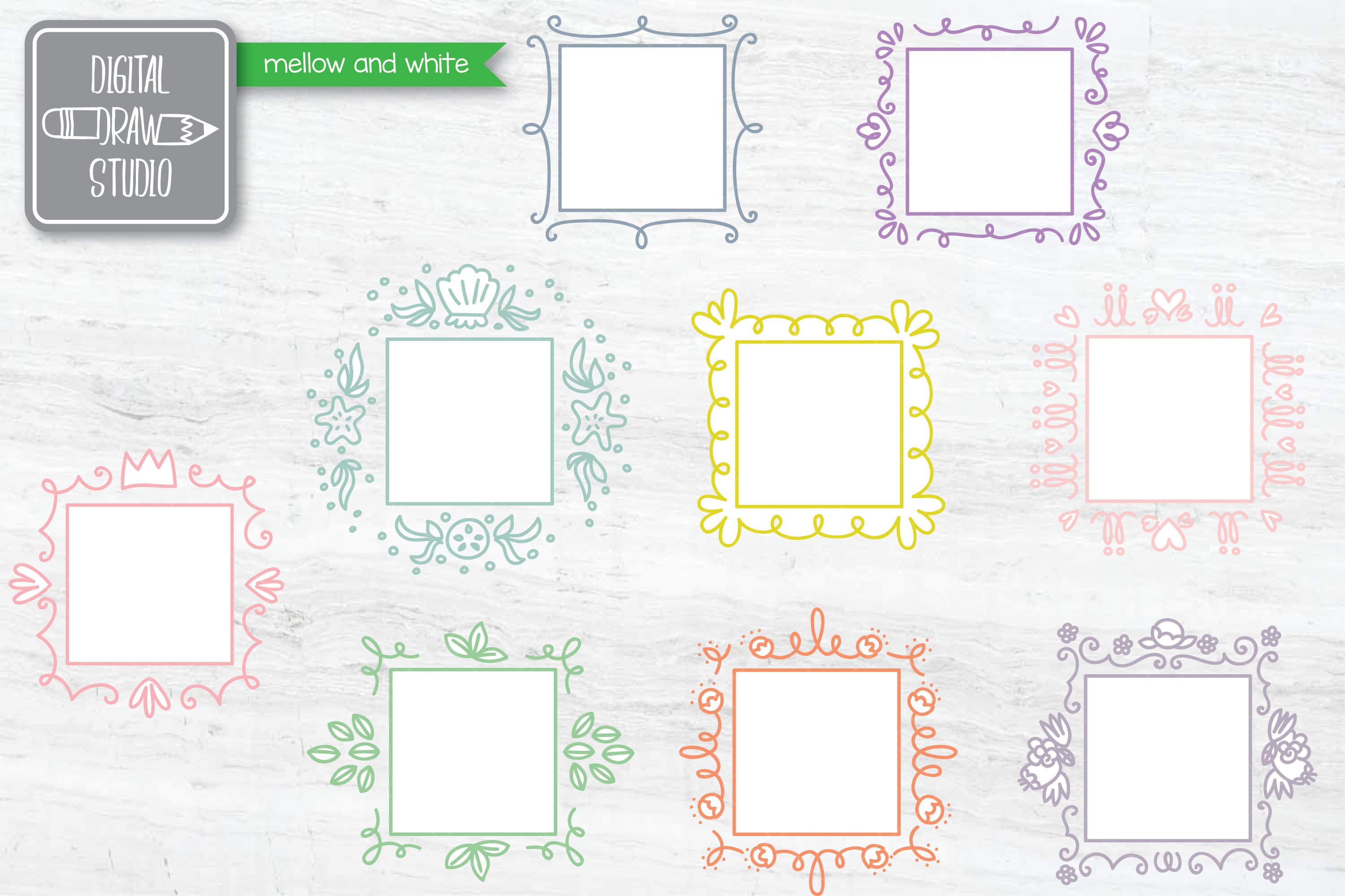 Square Frame Color, Hand Drawn Border, Monogram Wreath (977826 ...
