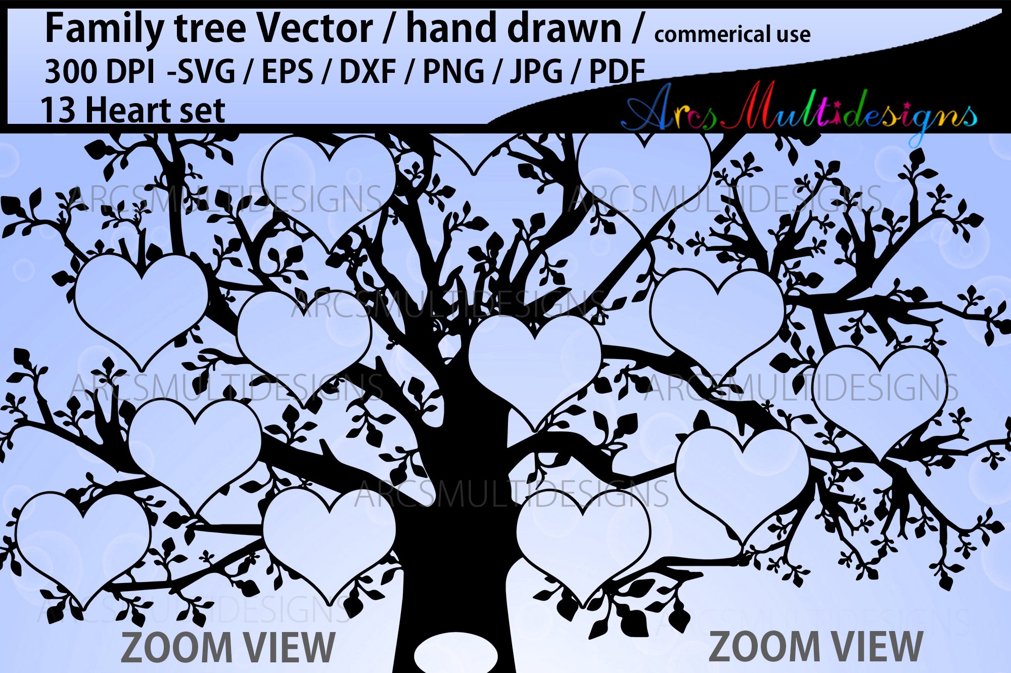 13 hearts family tree template / family tree vector (1119846 ...