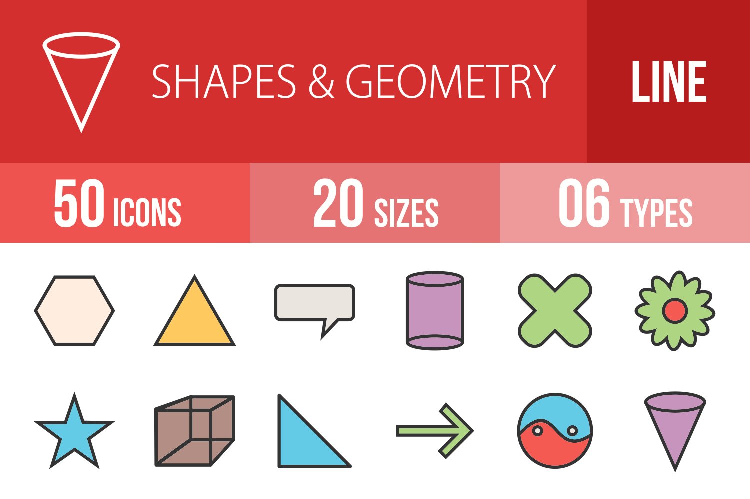 50 Shapes & Geometry Linear Multicolor Icons (45146) | Icons | Design ...