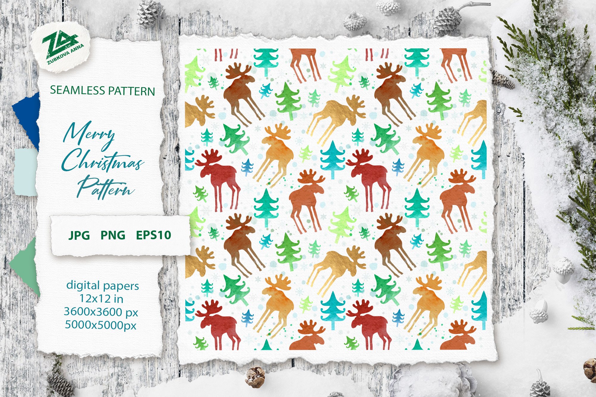 Christmas Seamless Pattern_Digital Watercolor paper JPG, PNG (1055664 ...