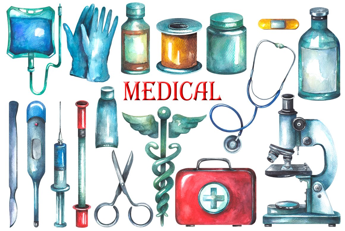 Watercolor Medical Clipart (956460) | Illustrations | Design Bundles