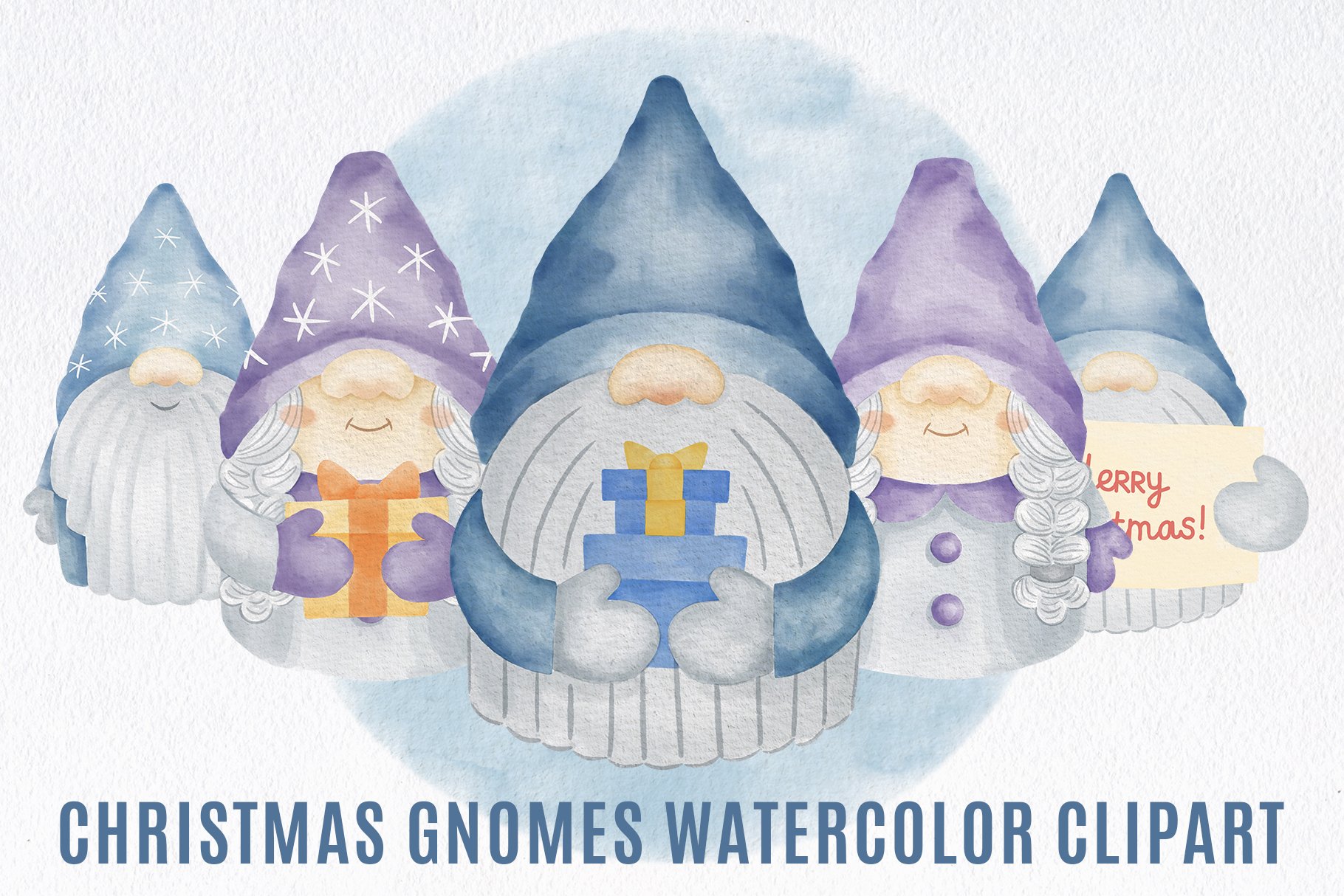 Christmas Gnomes watercolor clipart. Gnome PNG