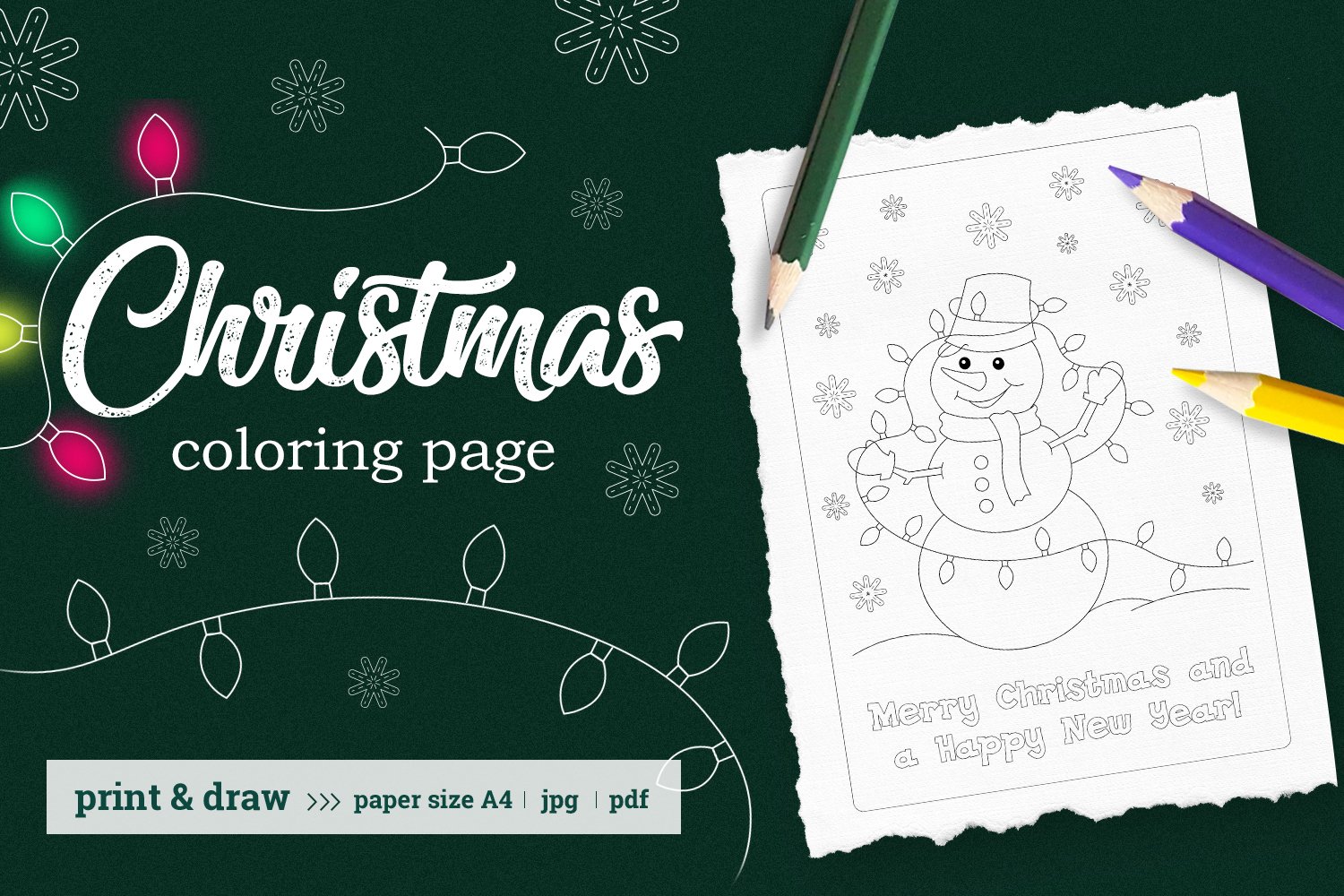 Christmas Snowman Coloring Page. Activity Page for KIDS.